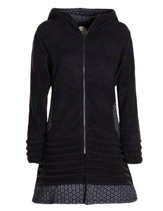 vishes Alternative Bekleidung - Damen lange Fleecejacke Hippiemantel &Uuml;bergangsjacke Zipfelkapuze schwarz 46-48