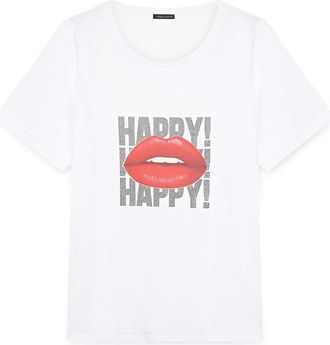 Fiorella Rubino Femme, Tops, Blanc, Taille: 44 FR Happy! T-shirt en jersey de coton