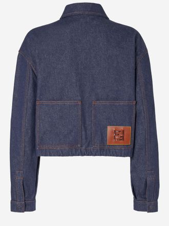 Fendi Womens Denim Jacket With Logo Blue Cotton
