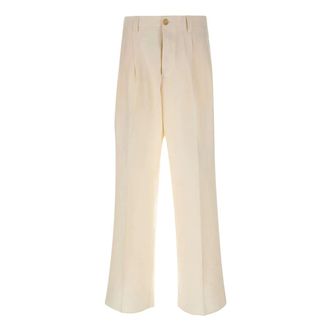 Laneus Homme, Pantalons, Blanc, Taille: XL Pantalon large en lin et viscose