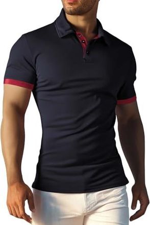 Generic Polo &agrave; manches courtes pour homme - Respirant - Polo de golf pour homme - T-shirt d&eacute;t&eacute; - Basique - Coupe ajust&eacute;e - Avec poche de poitrine - Polo uni -