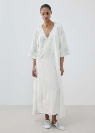 Mango Satinierte Robe mit Stickereien und Schleife blau - Damen - S - MANGO