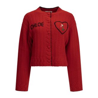 Chlo&eacute; Bestickte Herz-Strickjacke - - Knitwear - Damen - Rot - M