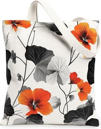 Generic Sac fourre-tout en toile de fleurs de capucine de printemps 33 x 38,1 cm, simple, mignon, motif floral, r&eacute;utilisable, pour femme, peinture botanique, 