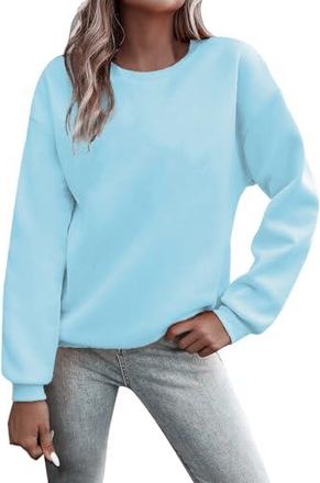 Generic Chandails en molleton pour femme - Couleur unie - Haut surdimensionn&eacute; - Col rond - Manches longues - Automne - Hiver - D&eacute;contract&eacute; - Confortable - Ten