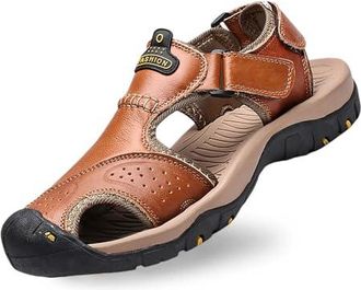 Generic Sandales décontractées pour Homme Cuir Authentique Antidérapantes et Respirantes Bout fermé Protection des Orteils Activités Sportives extérieures Ran