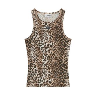 Ganni D&eacute;bardeur c&ocirc;tel&eacute; l&eacute;opard - Femme - Tops - Brun - Taille: 36 FR