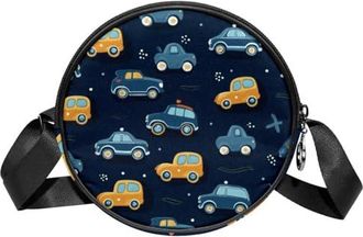 Generic Sac &agrave; bandouli&egrave;re rond pour femme, motif voiture, petit sac &agrave; bandouli&egrave;re avec fermeture &eacute;clair, bretelles r&eacute;glables, sac &agrave; main rond d&eacute;contract&eacute; pour
