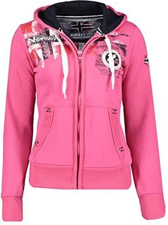 Geographical Norway Fespote Lady - Sweat Femme Zip Capuche Poches - Sweatshirt Manches Longues Chaud Hoodie Veste - Pull Femmes Saison Printemps Ete Automne Hiver (Rose F