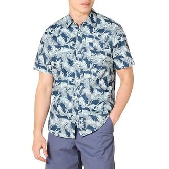 Amazon Essentials Chemise Boutonn&eacute;e Manches Courtes Coupe Ajust&eacute;e Homme, Bleu Marine Palmes, M