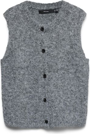 Vero Moda Damen Vmnovah Sl O-Neck Button Vest Noos, Dark Grey Melange, Large