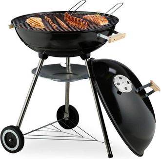 Relaxdays Relaxdays Kugelgrill, &Oslash; 54 cm Grillrost, Outdoor BBQ, Holzkohlgrill m. R&auml;dern & Standfu&szlig;, Auffangschale, Smoker, schwarz
