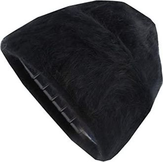 Generic Casquette unisexe en laine lisse solide et chaude sans bord en peluche, Noir, Taille unique