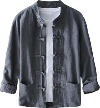 Generic Hommes Manches Longues Style Tang-Style Kung Fu Uniforme - Chemise à boutons traditionnelle Grenouille Veste légère dinspiration chinoise pour décontr