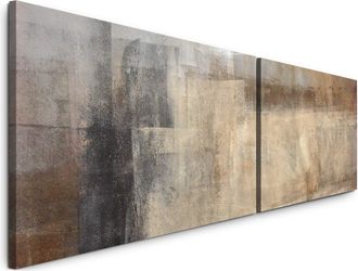 Paul Sinus Art Abstrakte Kunst beige braun in 180x50cm - 2 Wandbilder je 50x90cm - Kunstdrucke - Wandbild - Leinwandbilder fertig auf Rahmen