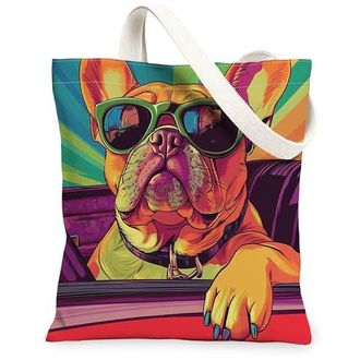 Generic Sac fourre-tout en toile avec motif bouledogue fran&ccedil;ais pour faire du shopping, 33 x 38,1 cm, sac d&eacute;picerie r&eacute;utilisable pour femme, sac d&eacute;picerie coo