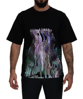 Dolce & Gabbana Mens Printed Crewneck T-Shirt Black Cotton Polyester