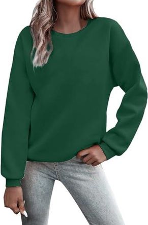 Generic Chandails en molleton pour femme - Couleur unie - Haut surdimensionn&eacute; - Col rond - Manches longues - Automne - Hiver - D&eacute;contract&eacute; - Confortable - Ten