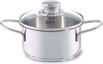 FISSLER Häppchen / kleiner Edelstahl-Kochtopf (Ø 14 cm, 1 L) Snacktopf, mit Glas-Deckel, Induktions-geeignet, Silber
