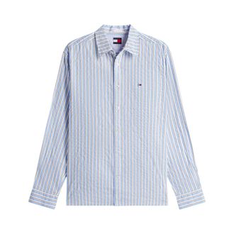 Tommy Jeans Homme, Chemises, Bleu, Taille: L Chemise Seersucker Ray&eacute;e Coupe D&eacute;contract&eacute;e