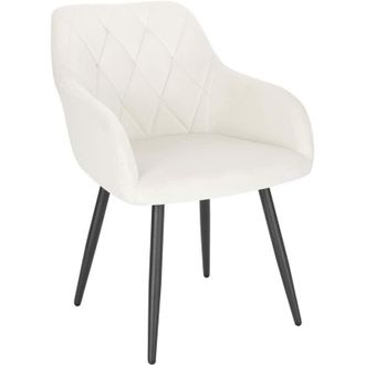 Woltu Woltu - Chaise Salle &agrave; Manger, Chaise de Cuisine en Velours, Assis Rembourr&eacute; et Pieds en M&eacute;tal, Blanc BH352cm-1