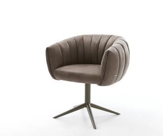 DELIFE Drehstuhl Jada-Flex Mikrofaser Taupe Vintage Fu&szlig;kreuz Effektfinish Titan 360&deg; drehbar Wippfunktion Taschenfederkern, Esszimmerst&uuml;hle