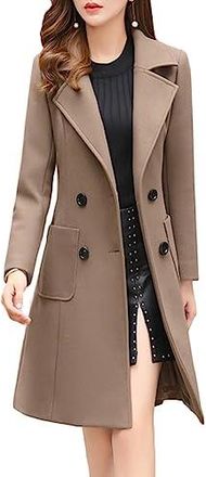 Onsoyours Manteau En Laine Long Femme Chaud Automne Hiver à Manches Longues à Revers Unie Veste Élégant Décontracté Slim Blousons Avec Poches Ceinturé Outwear J