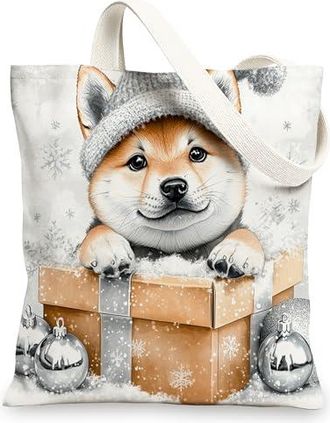 Generic Sac fourre-tout en toile r&eacute;utilisable pour le shopping Motif chien Shiba Inu 33 x 38 cm