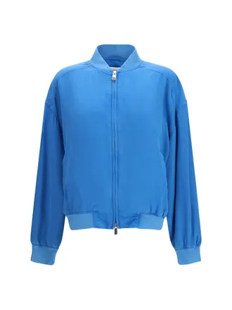 Versace Womens Bomber Jacket Silk Zipper Azure