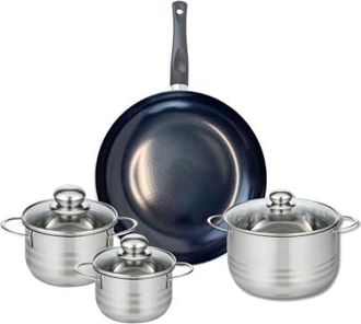 Fackelmann ELO 9720750 Batterie de cuisine 4 pi&egrave;ces, Ensemble de 1 Po&ecirc;le de cuisson 32 cm et 3 faitouts 14, 16 et 20 cm Elo Prima Brillant, inox, induction, Noir