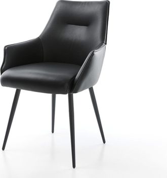 DELIFE Esszimmerstuhl Alja-Flex mit Armlehnen Echt-Leder Schwarz 4-Fuß konisch Schwarz Taschenfederkern, Esszimmerstühle