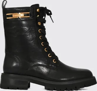 Twinset Leder-Combat-Boots mit Profilsohle und seitlichem Rei&szlig;verschluss