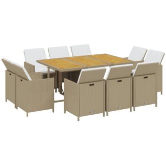 vidaXL Ensemble &agrave; manger de jardin coussins 11pcs R&eacute;sine tress&eacute;e Beige