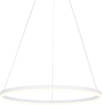 QAZQA Modern Design-Hängelampe I Pendellampe I Pendelleuchte weiß 80 cm inkl. LED 3-stufig dimmbar - Anello Dimmer I Dimmbar I Wohnzimmer I Schlafzimmer - A