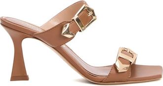 Ninalilou Sandalen - Double Band Leather Slipper Sandal Heel 75 Mm - Gr. 36,5 (EU) - in Braun - für Damen