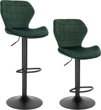Woltu Barhocker 2er Set höhenverstellbarer Hocker 60-82 cm 360° Drehstuhl mit Rückenlehne Fußstütze Barstuhl aus Samt Metall Stehhocker Dunkelgrün BH324dgn-