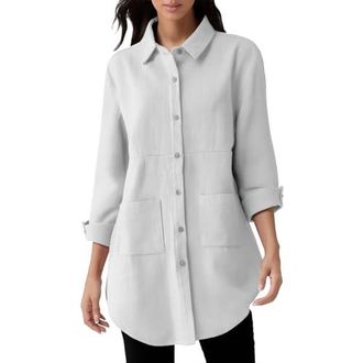 Generic Chemises en lin pour femme - Haut long boutonn&eacute; - Grande taille - Chemisier avec poches - Chemise de nuit grande taille pour femme, blanc, XXL