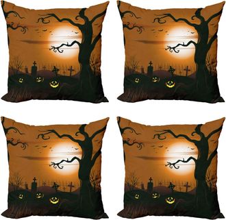 Abakuhaus Halloween Kissenbezug Set (4 Stück), Scary Friedhof, moderner doppelseitiger Digitaldruck, 50 cm, Brown Tan