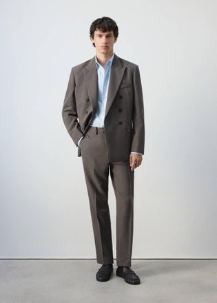 Mango Blazer crois&eacute; coupe slim marron moyen - Homme - 46 - MANGO MAN