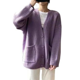 Generic Cardigan jaune &agrave; simple boutonnage pour femme avec col en V, violet, Taille Unique