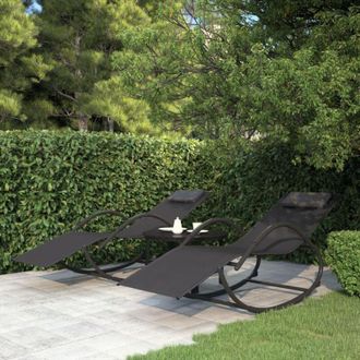 vidaXL Vidaxl - Chaises longues &agrave; bascule 2 pcs noir - Acier enduit de poudre - Textil&egrave;ne respirant - Dimensions 158 x 60 x 77 cm