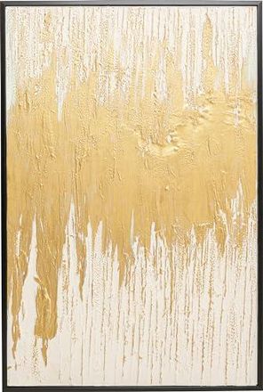 Kare Design Design Gerahmtes Bild Abstract Gold/Wei&szlig;, Leinwandbild, Acrylfarbe, Massivholz Rahmen, Wanddekoration, Wohnzimmer, Schlafzimmer, handgemalt, Abstrakt,
