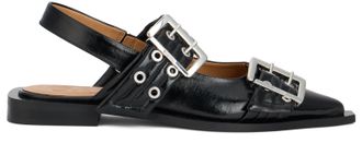 Ganni Womens Ballet Flats With Buckle Black Polyester Ballerina Shoes