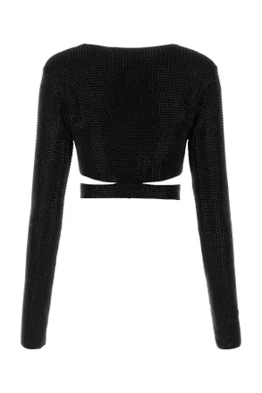 ADĀMO Andrea Adamo Womens Embellished Viscose Blend Top Black Maglie Sweater