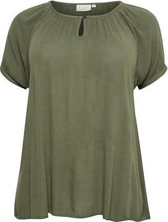 Kaffe Curve Chemisier à manches courtes KCami - Grandes tailles - Pour femme - Manches courtes - Col rond - Grande taille, vert, 46