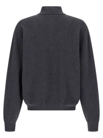 Balenciaga Half-Zip Cotton Knit Sweater - charcoal