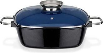 GSW Viereckbräter Ceramica - hochwertiger Bräter mit Deckel, ideal zum Schmoren, Dünsten und Braten, auch für Induktion und Backofen - Blau, Aluguss, 5 Li