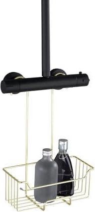 WENKO Thermostat-Dusch-Caddy Mod. Milo, Duschregal zum Hängen an die Armatur, Ablage aus Edelstahl (rostfrei), 25 x 36 x 14 cm, Gold