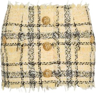 Balmain minijupe boutonnée en tweed - Jaune