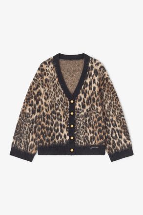 Ganni Strickjacke mit Leopardenmuster gemischt